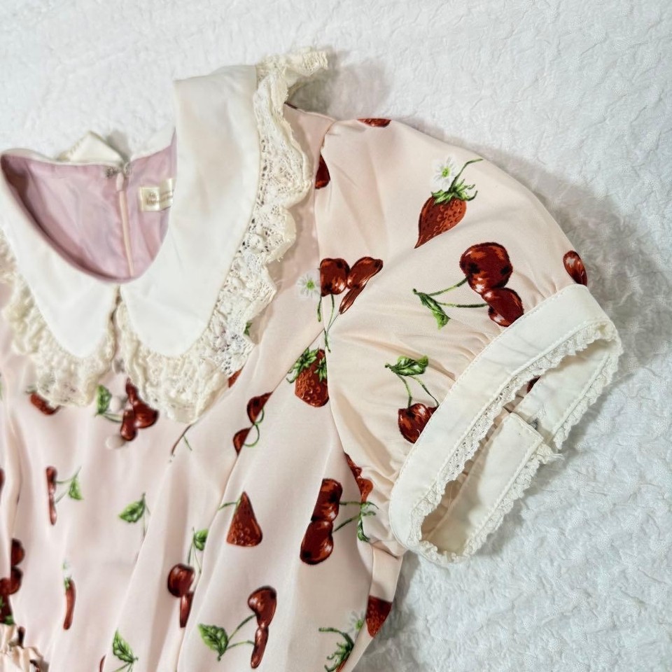 Ank Rouge Strawberry Cherry Pattern Dress M Pink Lace Allover | eBay ...