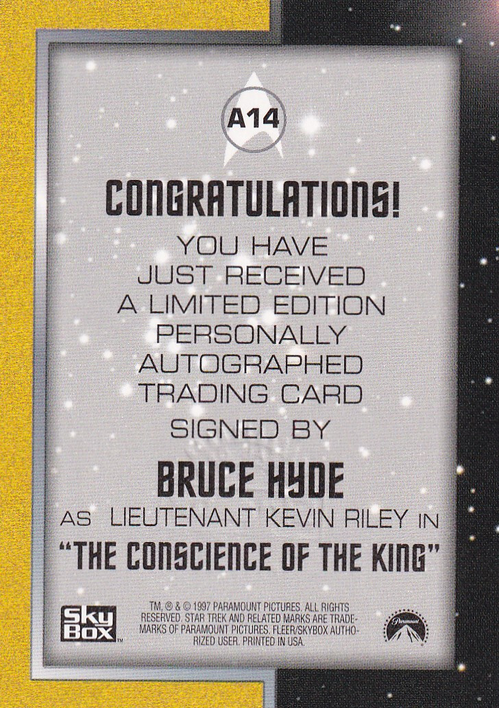 STAR TREK The Original Series (TOS) Autograph A14 Bruce Hyde as Lt ...