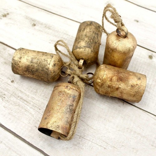 5 Large Rustic Hanging Cow Bells Décor Rounded Top Antique Style Garden ...