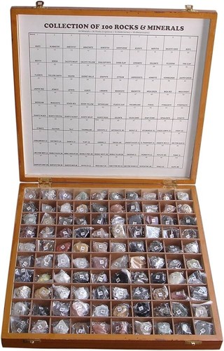 100 Rocks & Minerals Collection in Wooden Box | eBay