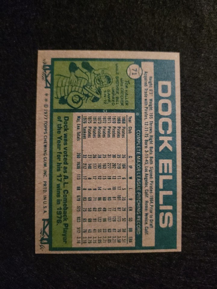 1977 Topps #71 Dock Ellis New York Yankees Baseball Card C10B | eBay