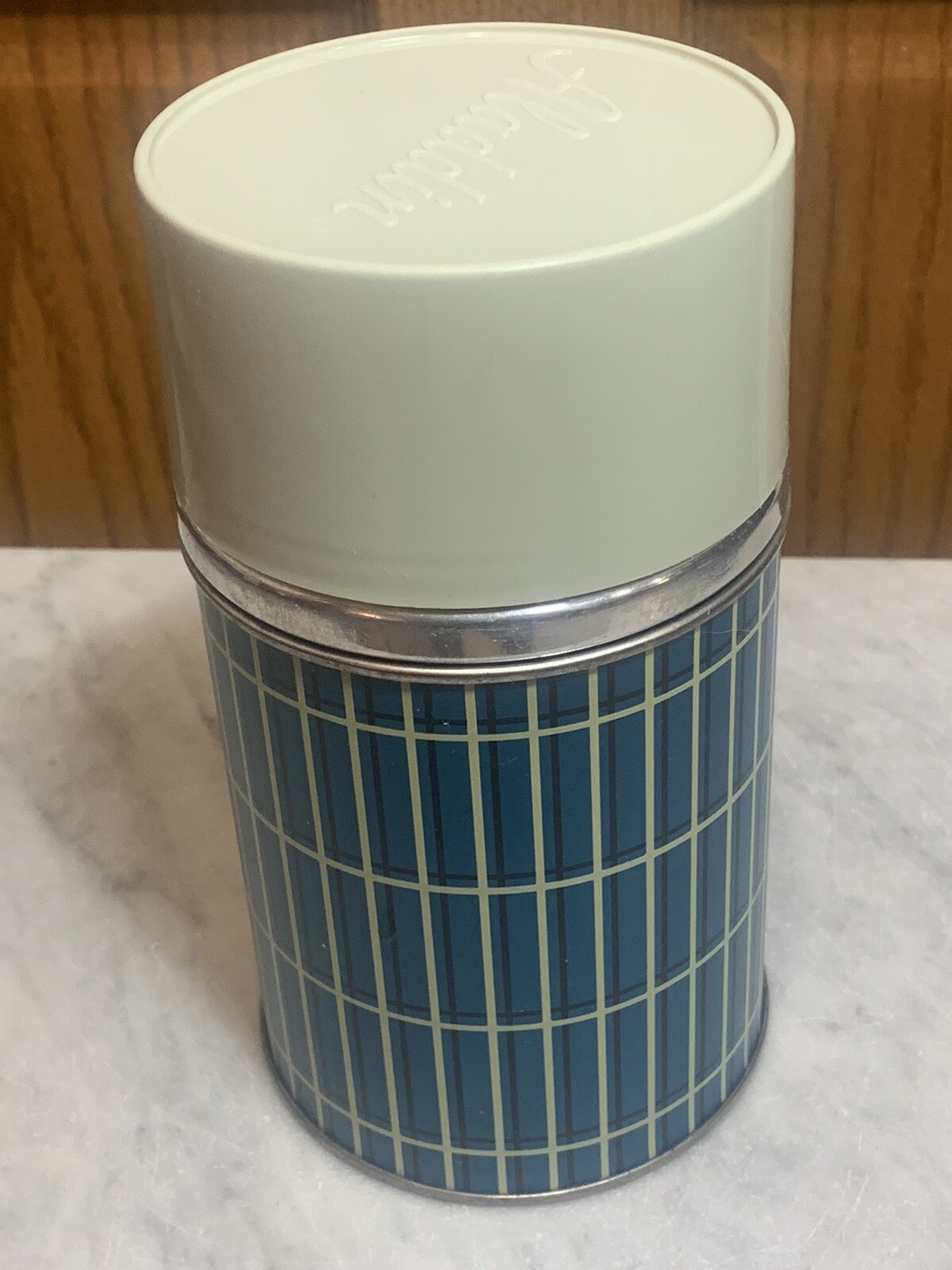 Vintage ALADDIN Thermos Bottle Blue Plaid WIDE Mouth PINT No WM1040 Hy ...