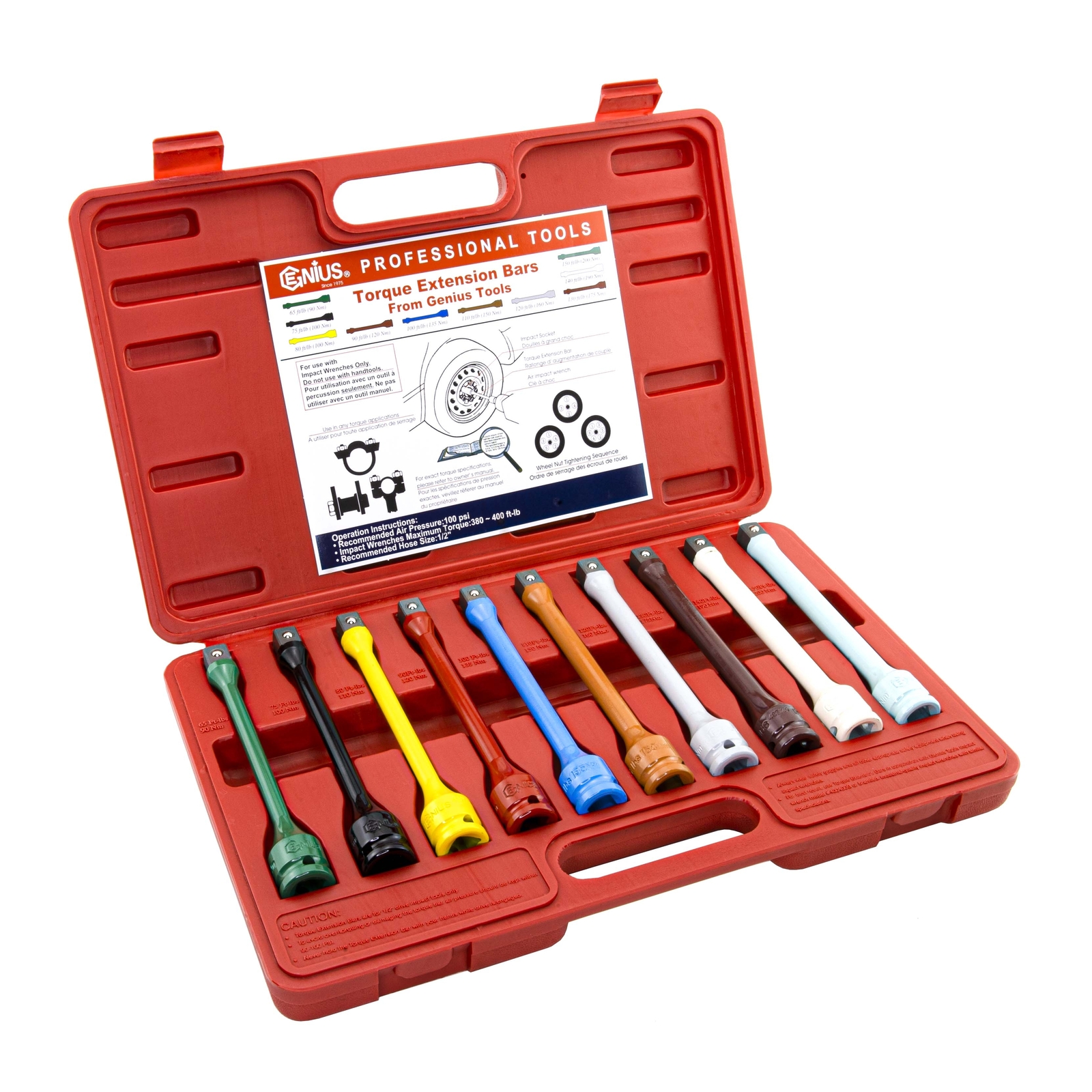 Genius Tools 10 Piece 1/2" Dr. Torque Extension Bar / Torque Stick Set ...