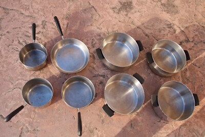 A LOT OF 8 Revere Ware NON MAGNETIC Copper Bottom SKILLET PAN POT ...