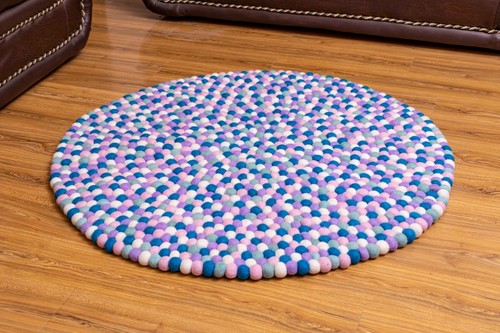 Color Burst Round Felt Ball Rug-Handmade Wool Carpet for Home, Office ...