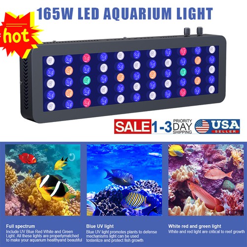 Aquarium Reef LED Lights 165W Full Spectrum Marine Fresh/Salt Water ...