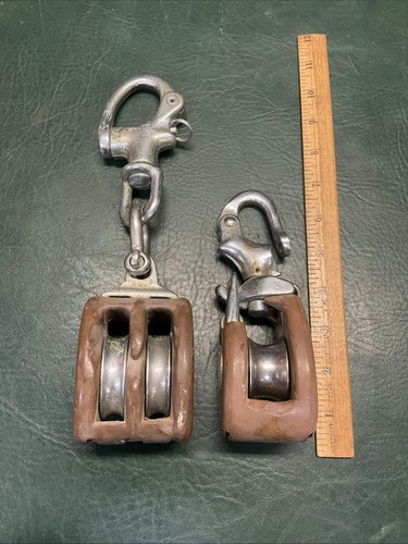 2 Vintage SOUTHCOAST Bronze Snap Shackle Snatch Blocks ~ 1 Double ~ As ...