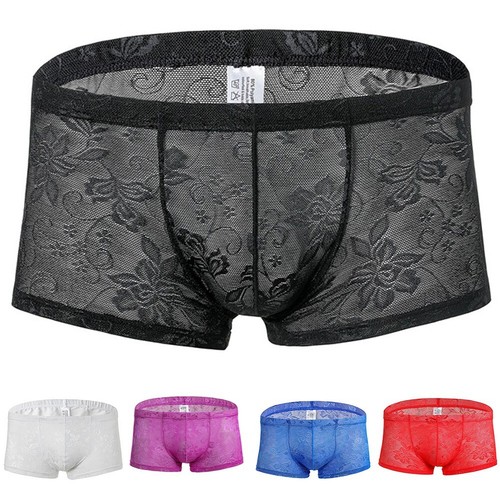 Men Boxers Ultra-thin Breathable Knickers Lace Boxer Briefs Mesh Sheer ...