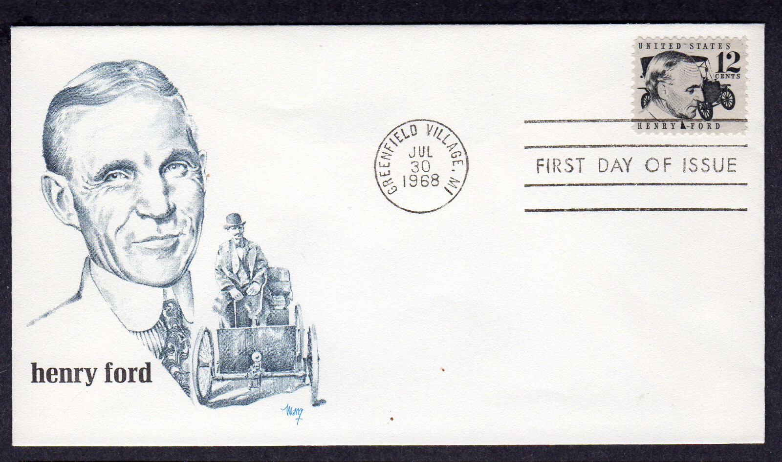 1968 12c Prominent American HENRY FORD (Scott 1286A) - Marg Cachets FDC ...