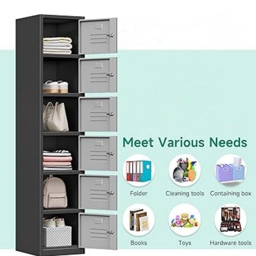 Metal Locker Storage Cabinet Cupboard Narrow 6 Tier For Office School ...