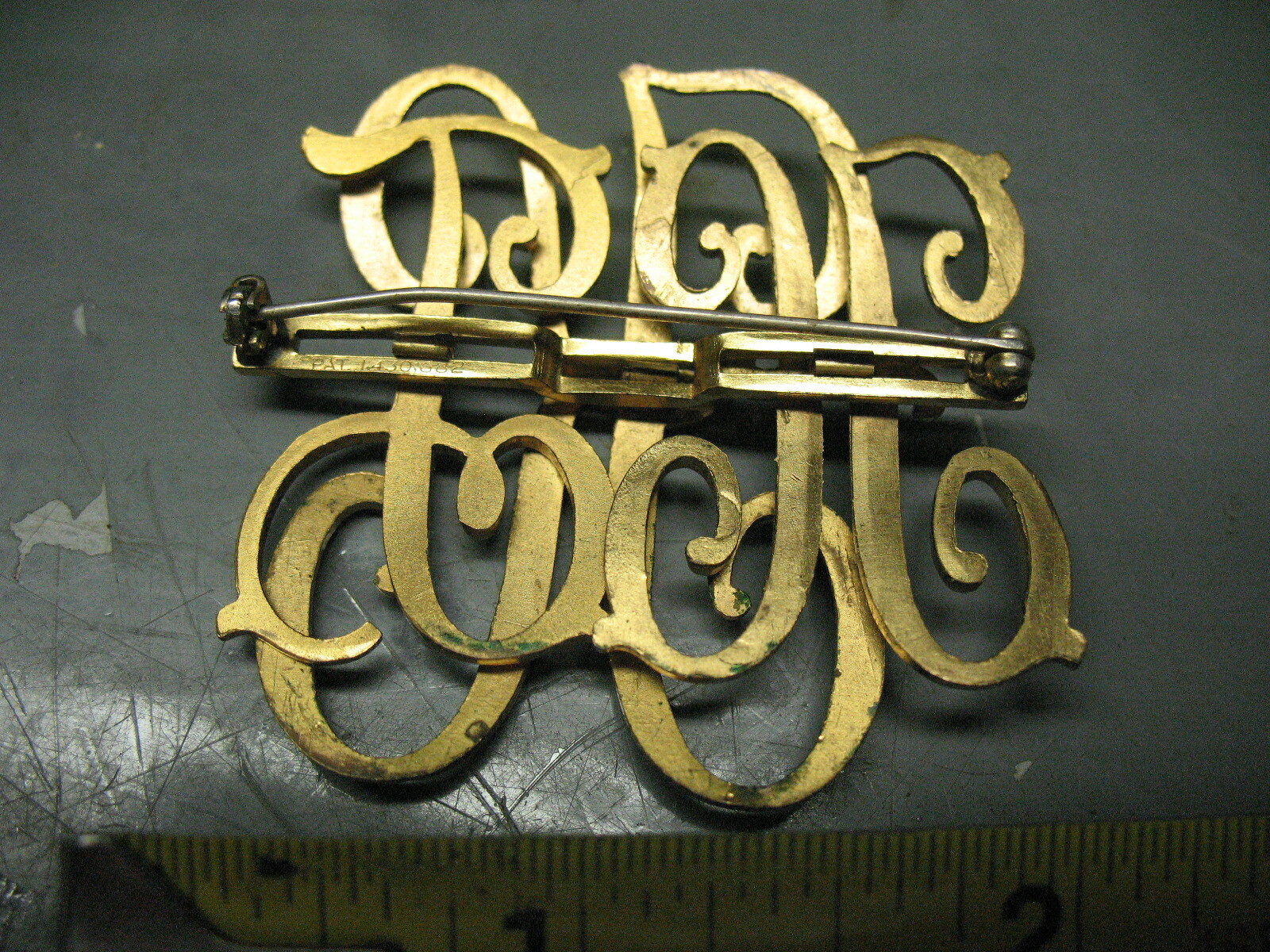 MONOCRAFT INITIALED MONOGRAM BROOCH PIN ''KHJ'' w/ PAT. No. VERY NICE ...