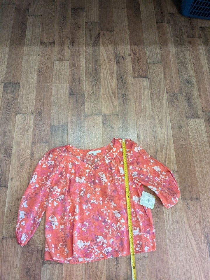 NWT Juniper + Lime Coral Vibrant Floral Blouse Size S 3/4 Sleeves ...