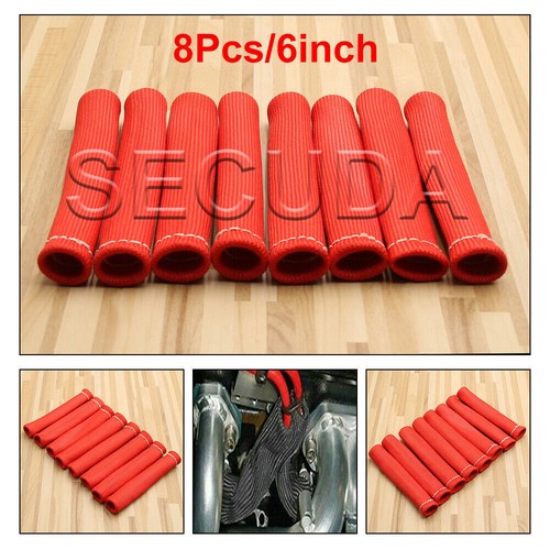HQ RED 8-PCS 1200° SPARK PLUG WIRE BOOTS HEAT SHIELD PROTECTOR COVER ...