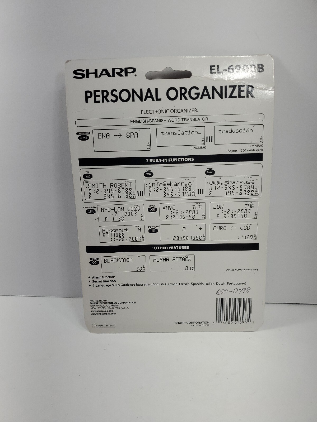 Sharp Personal Organizer English Spanish Translator El-6900b 34kb for ...