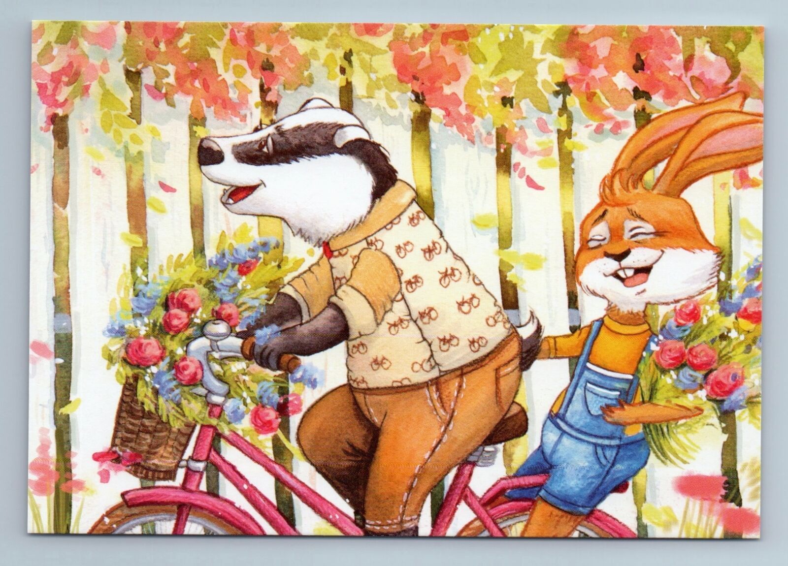 CHIPMUNK n RABBIT on Bike with Flowers Summer Time by Malyauka New ...