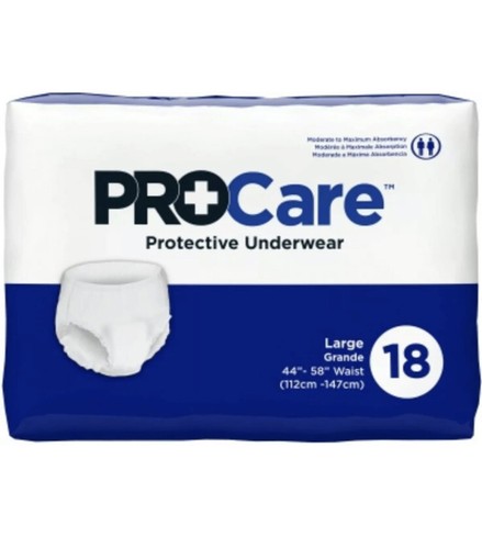 PROCARE 18 Protective Underwear/Diapers Size LRG Waist 44"-58" Pull Up ...