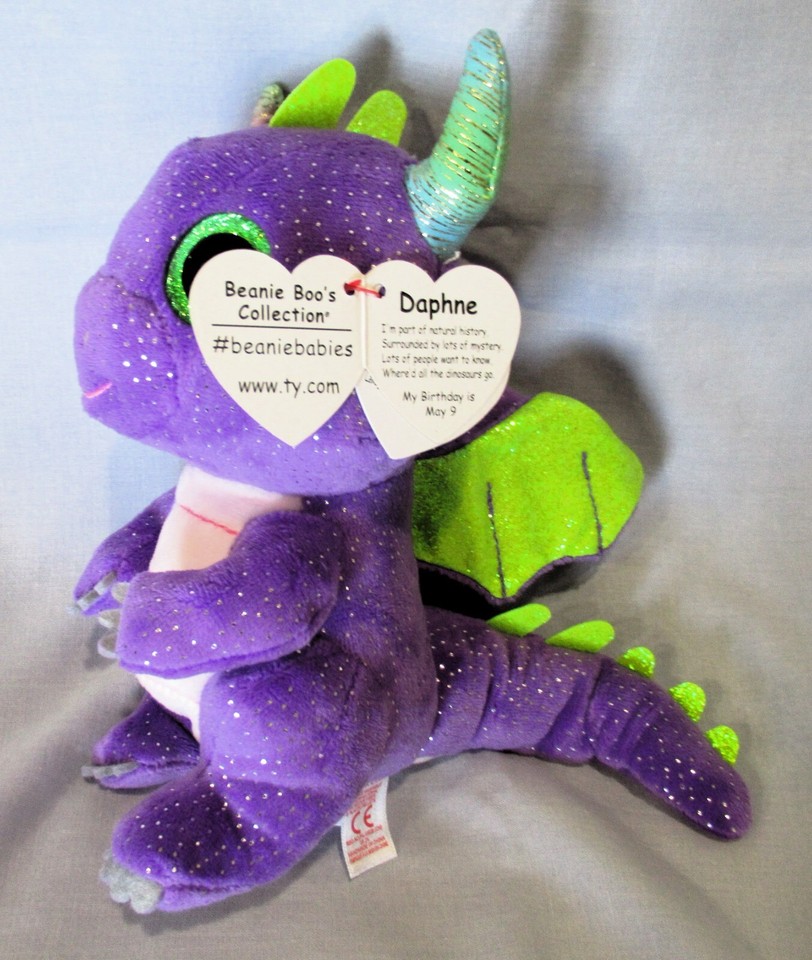 DAPHNE the Purple Dragon - Ty 6" Beanie Boos Glitter Eyes - NEW with ...