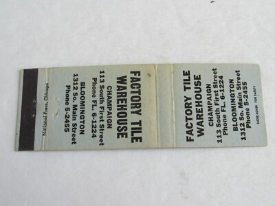 AF244 Vintage Matchbook Cover Factory Tile Warehouse Bloomingdale IL ...