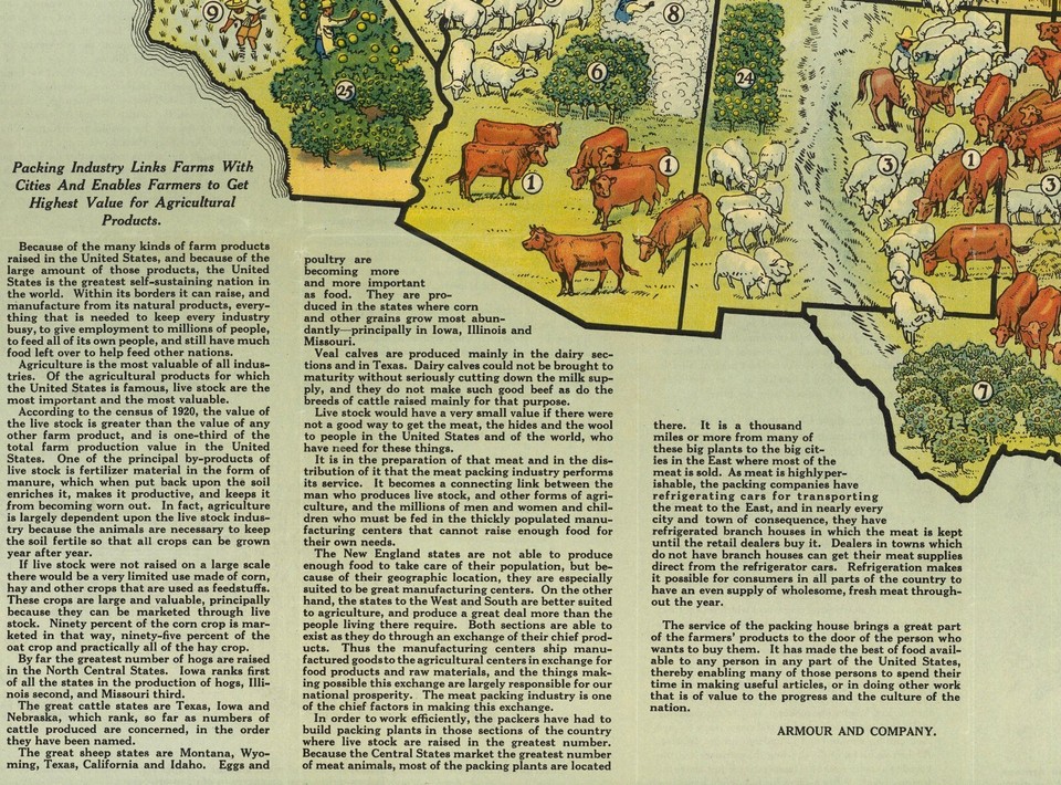 Vintage 1930s Armour’s Food Source Map Poster – U.S. Agriculture ...
