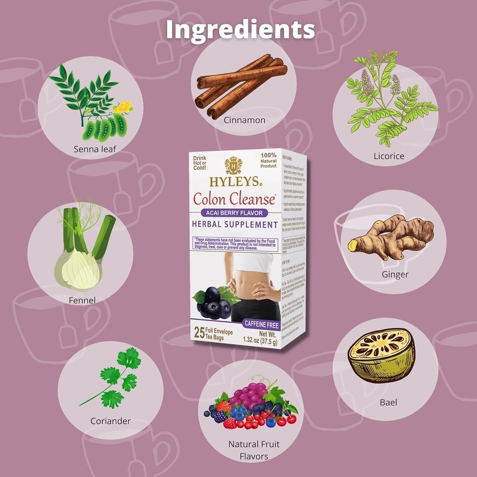 Colon Cleanse Tea with Acai Berry - 25 Bags for Detox and Digestive ...