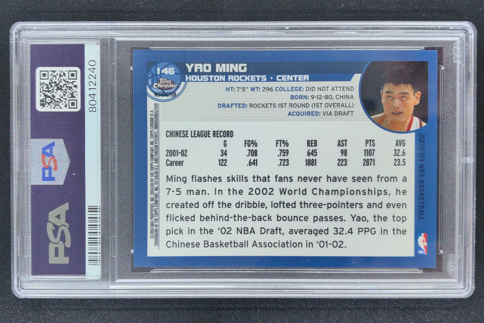 2002-03 Topps Chrome Yao Ming Refractor Rookie RC #146 Rockets PSA 10 ...