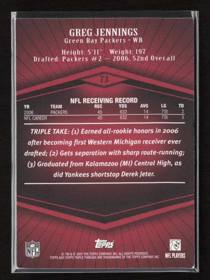 2007 Topps Triple Threads #73 Greg Jennings Red /1449 | eBay