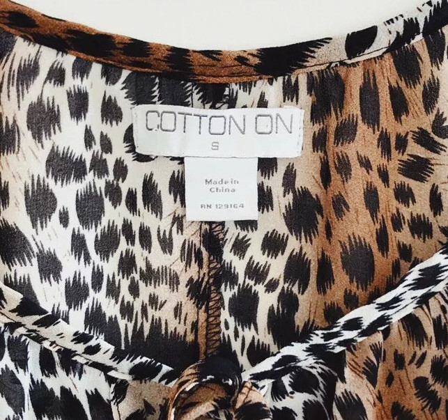 Cotton On Women's Size S Oversized Sheer 3/4 Sleeve Blouse Top Leopard ...