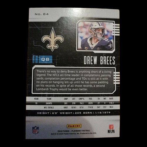 Drew Brees 2020 Panini Playbook New Orleans Saints #84 Football Card | eBay