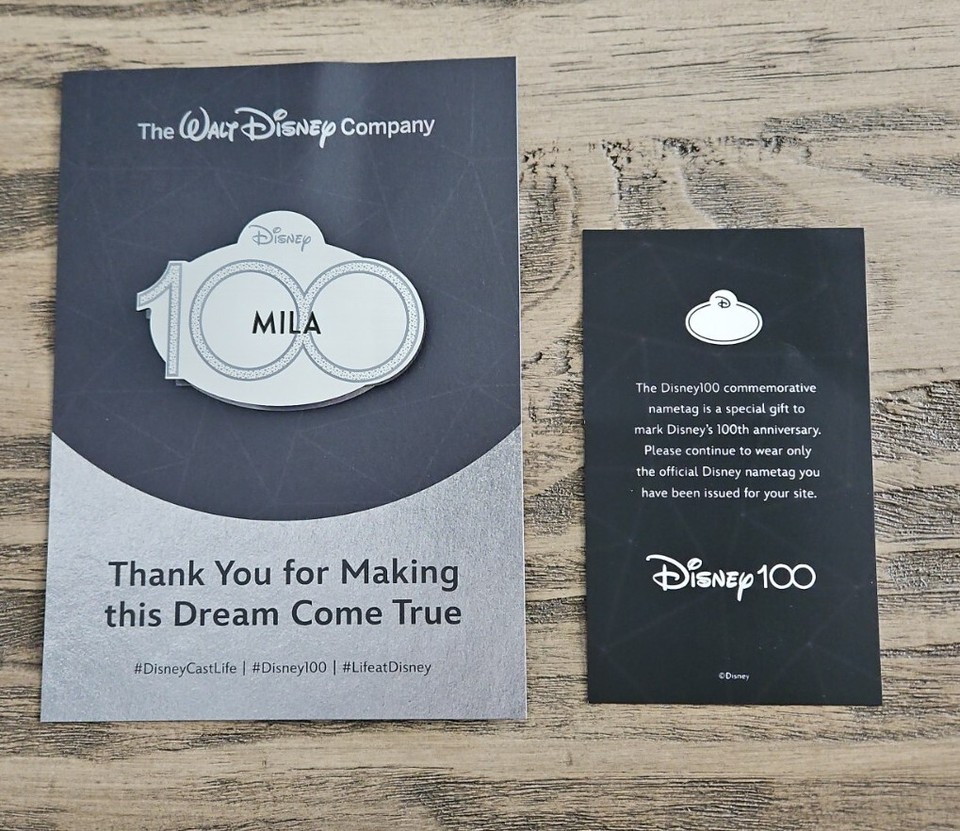 Disney 100 Anniversary Cast Member Name Tag Badge Silver Shinny Brand ...