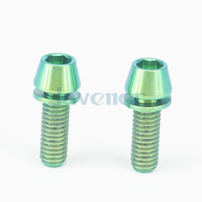 2pcs M6 x 16mm Green GR5 Titanium Taper Cone Head Bolts With Washer ...