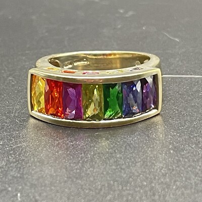 Estate Sparkling Rainbow Gem Ring Gold Over Sterling Vermeil Bold Sz 9 ...