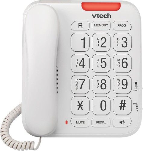 Vtech CL1100 Corded Landline House Phone with Big Button, Visual Ring ...
