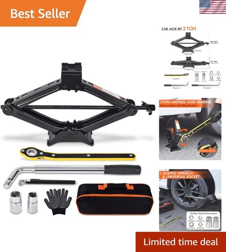 2-Ton Car Jack Kit - Scissor Jack with Lug Wrench for Emergency Tire ...