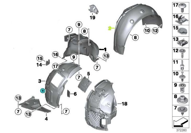 12-16 BMW 328 XI F30 Rear Left Side Fender Liner Splash Shield OEM ...