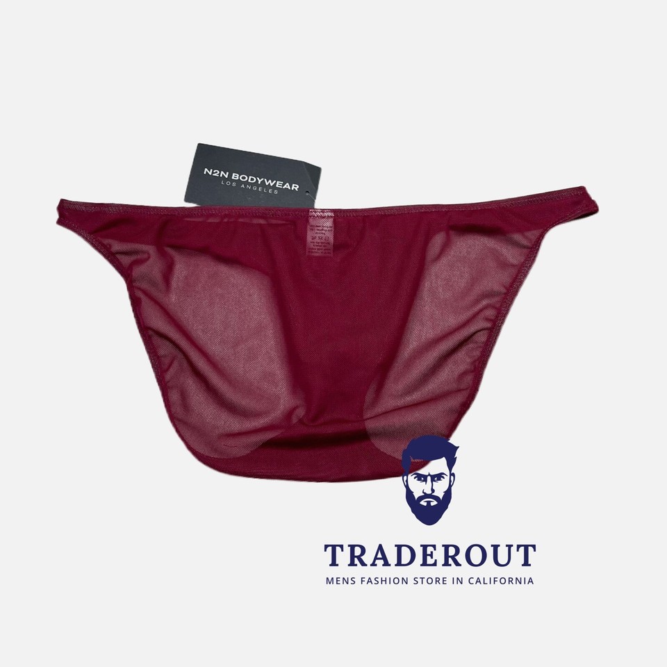 N2N Bodywear Men burgundy red sheer mesh swim bikini swimwear underwear ...
