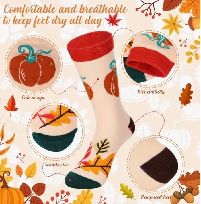 Fall Leaves Pumpkins Fall Thanksgiving Socks Women Cute Socks Novelty ...