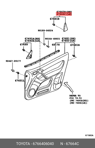 Genuine OE garnish, door frame, left, 6766406040 for TOYOTA 67664-06040 ...