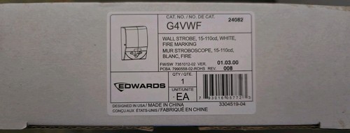 EDWARDS G4VWF Wall Strobe w/GRSW Base, 15-110cd, Wht, FIRE Marking FREE ...