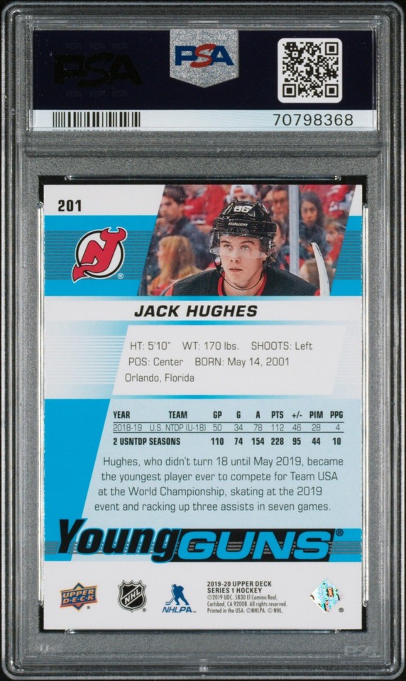 2019-20 Upper Deck Jack Hughes Young Guns #201 PSA 10 Gem Mint | eBay