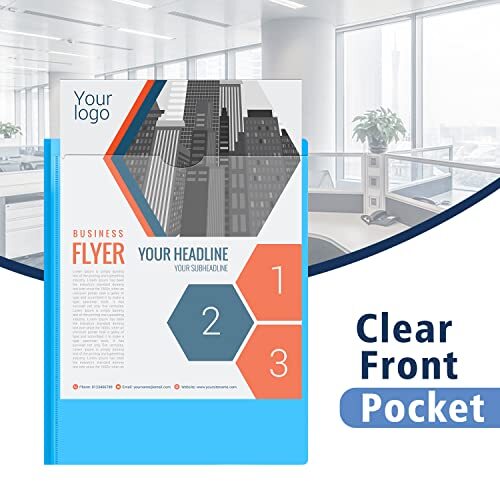 Heavy Duty Plastic Pocket Folder with Prongs and Clear Front Pocket ...