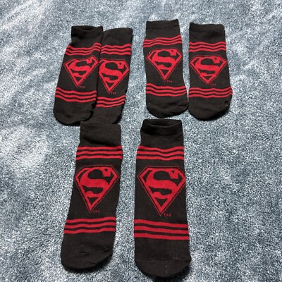 DC Comics Superman Black Red Theme 3 Pairs Socks 6 Total Socks Mens ...