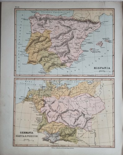 1878 ANTIQUE MAP HISPANIA TARRACONENSIS - GERMANIA RHAETIA & NORICUM | eBay