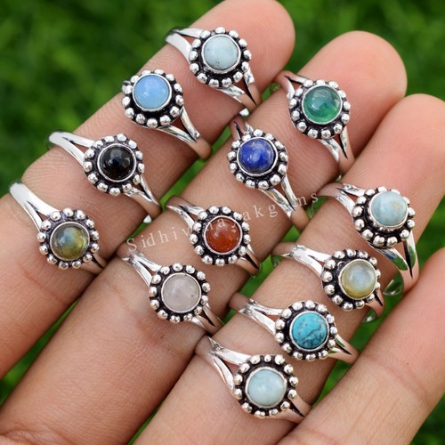 Lot 20 PCs Rose Quartz, Larimar Gemstone 925 Silver Plated Rings ...