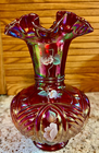 1996 ONLY..VHTF Fenton***RUBY RED CARNIVAL DAMASK ROSES VASE** | eBay