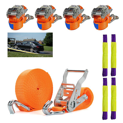 Recovery Ratchet Car Vehicle Set 4T (Round Slings Hi Vis Tie Down Wheel ...