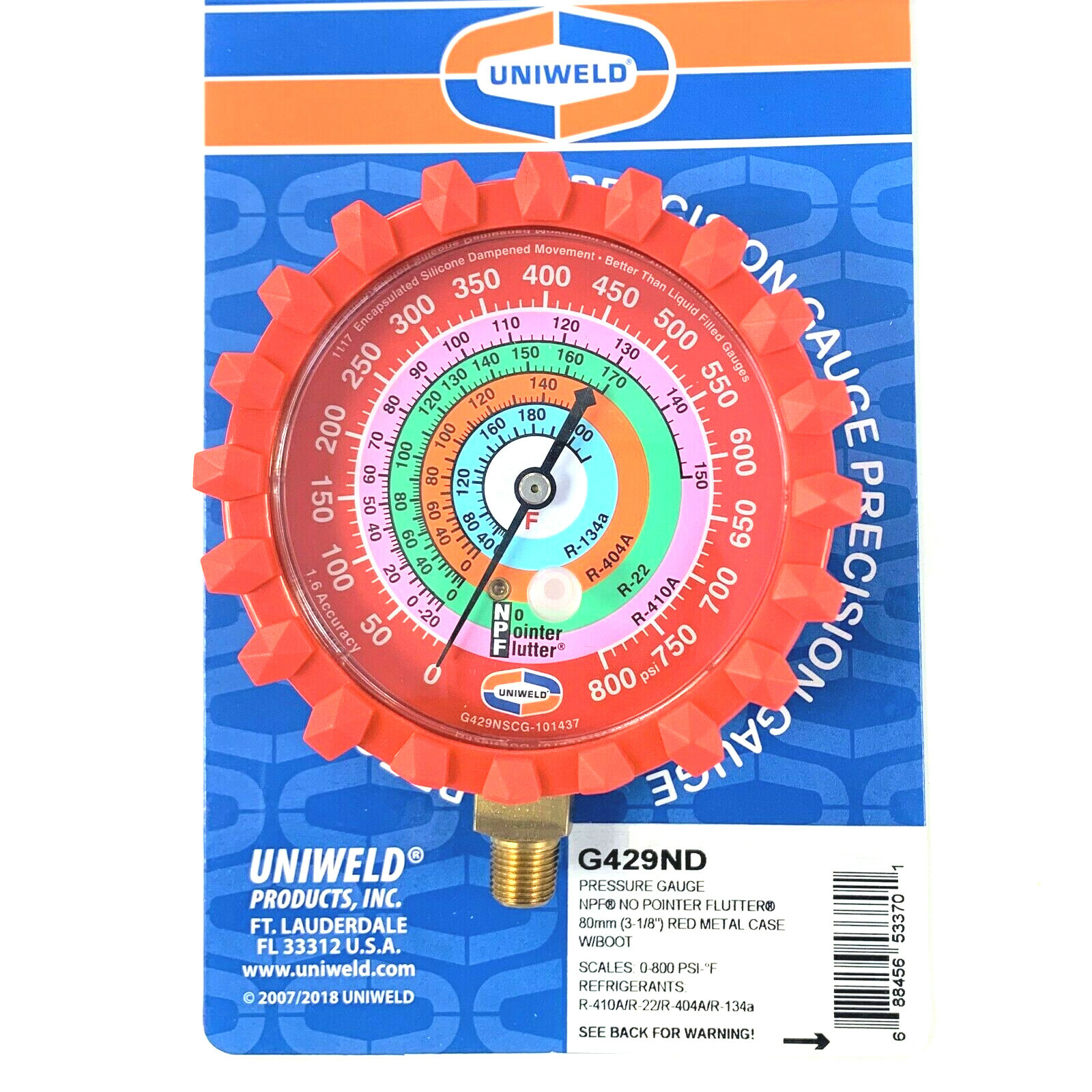 Uniweld G429ND Replacement Manifold Gauge 3 1/8 In. Dial 0-500 PSI Red ...