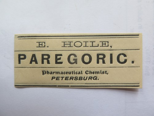 PAREGORIC LABEL by E HOILE PETERSBURG SOUTH AUSTRALIA ORIGINAL c1910 ...