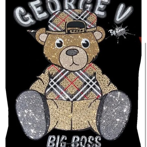 Avenue George V Paris T-Shirt Teddy Bear Rhinestone Men's Black fitted ...