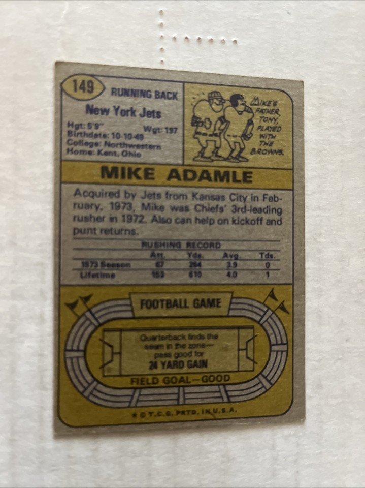 1974 Mike Adamle New York Jets Topps Football Card #149 | eBay