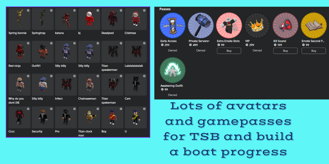 roblox account lots of progress in babft gamepasses in TSB and alot of ...